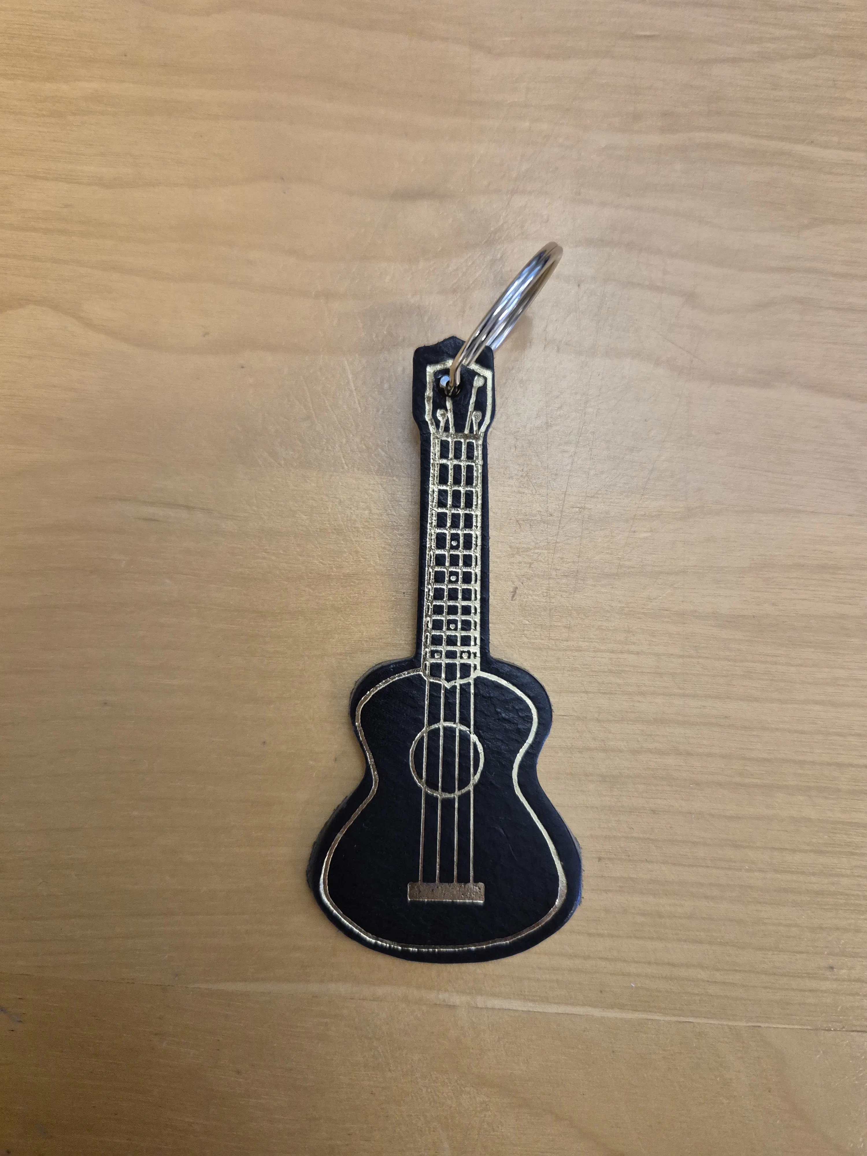 Guitar Shaped Black Leather Key Ring - Clearance