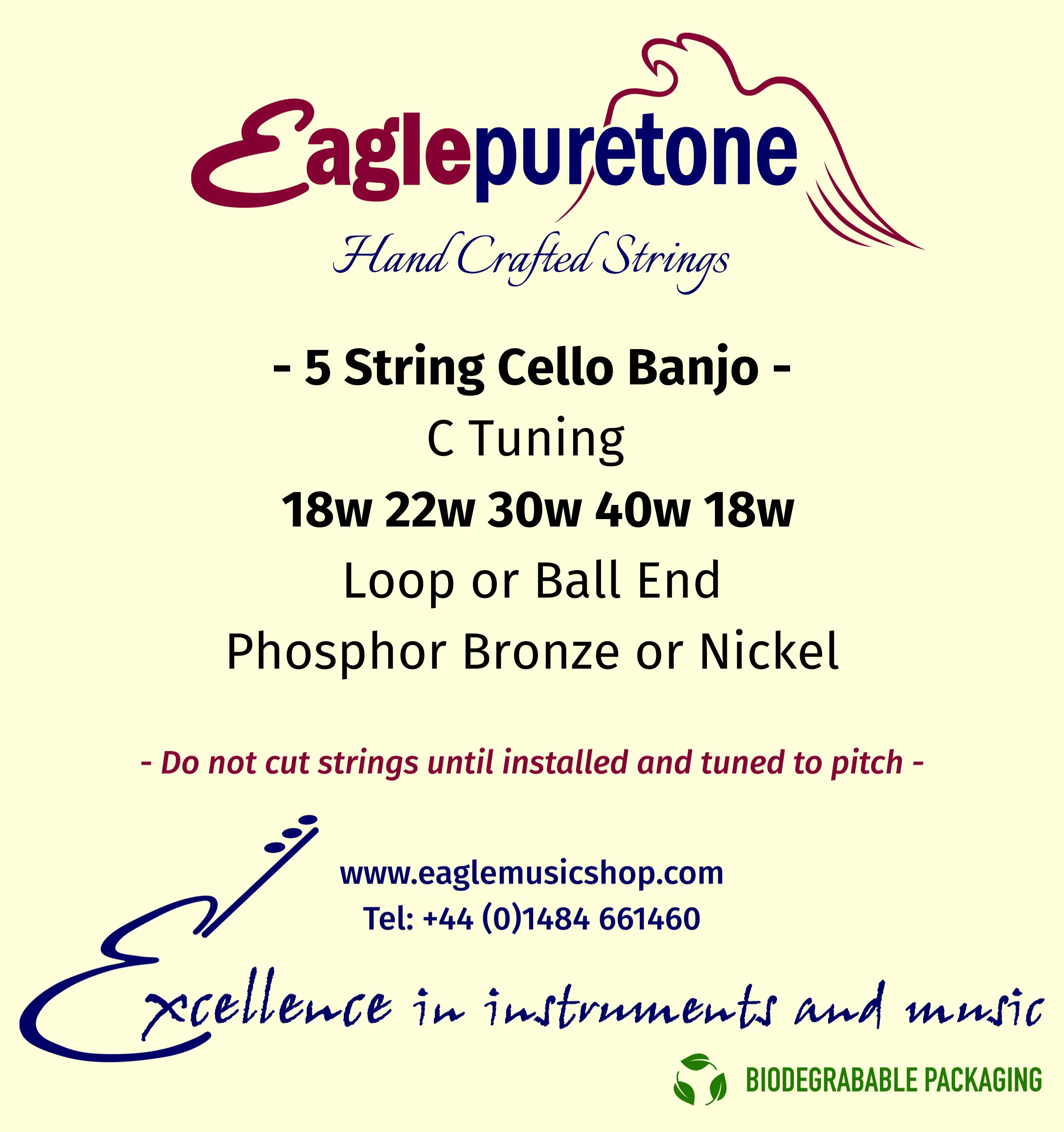 Eagle-Puretone 5-String Cello Banjo Open C Tuning Set 18W, 22W, 30W ...